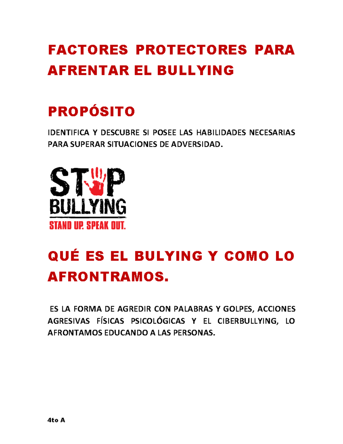 Factores Protectores PARA Afrentar EL Bullying 2018 4TO A - FACTORES ...