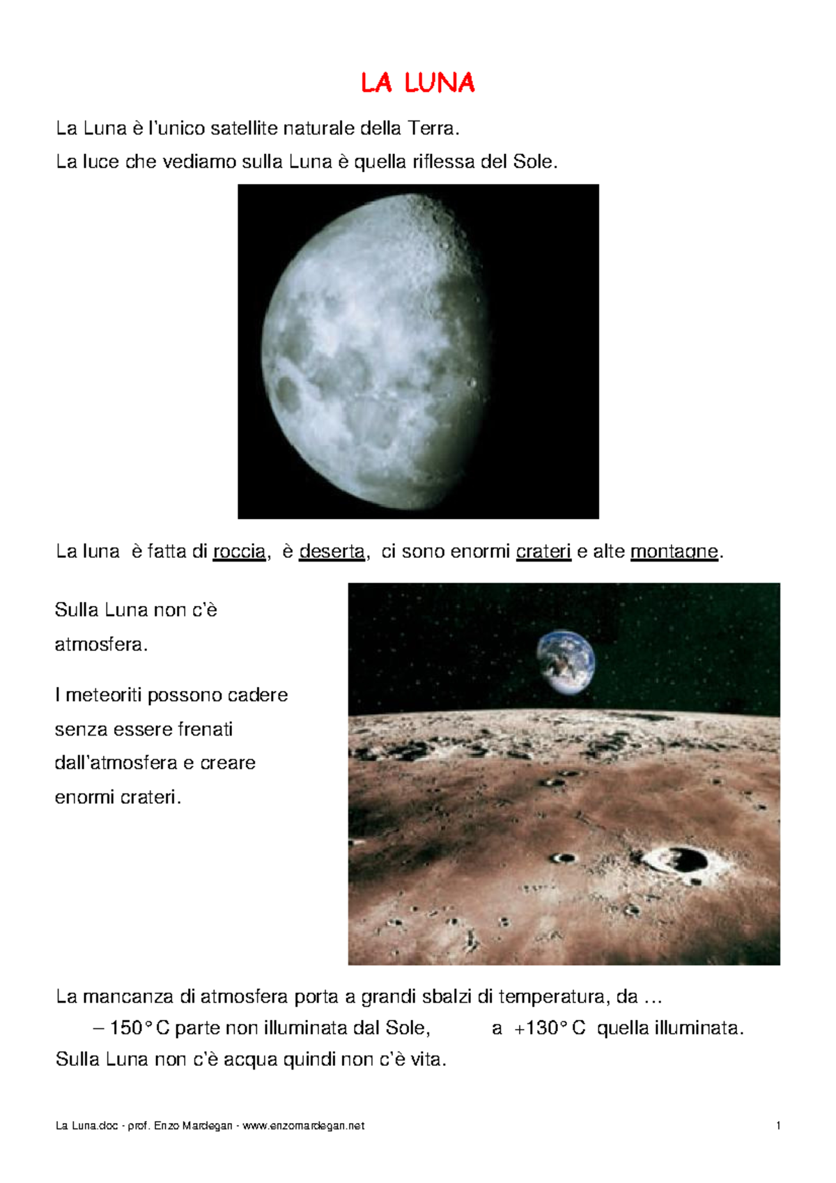 La Luna - tesina sulla luna - La Luna è l’unico satellite naturale ...