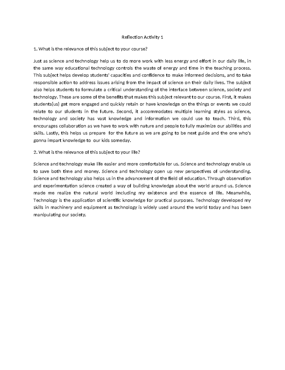 Activity 1 Reflection(Apilar) - Reflection Activity 1 What is the ...