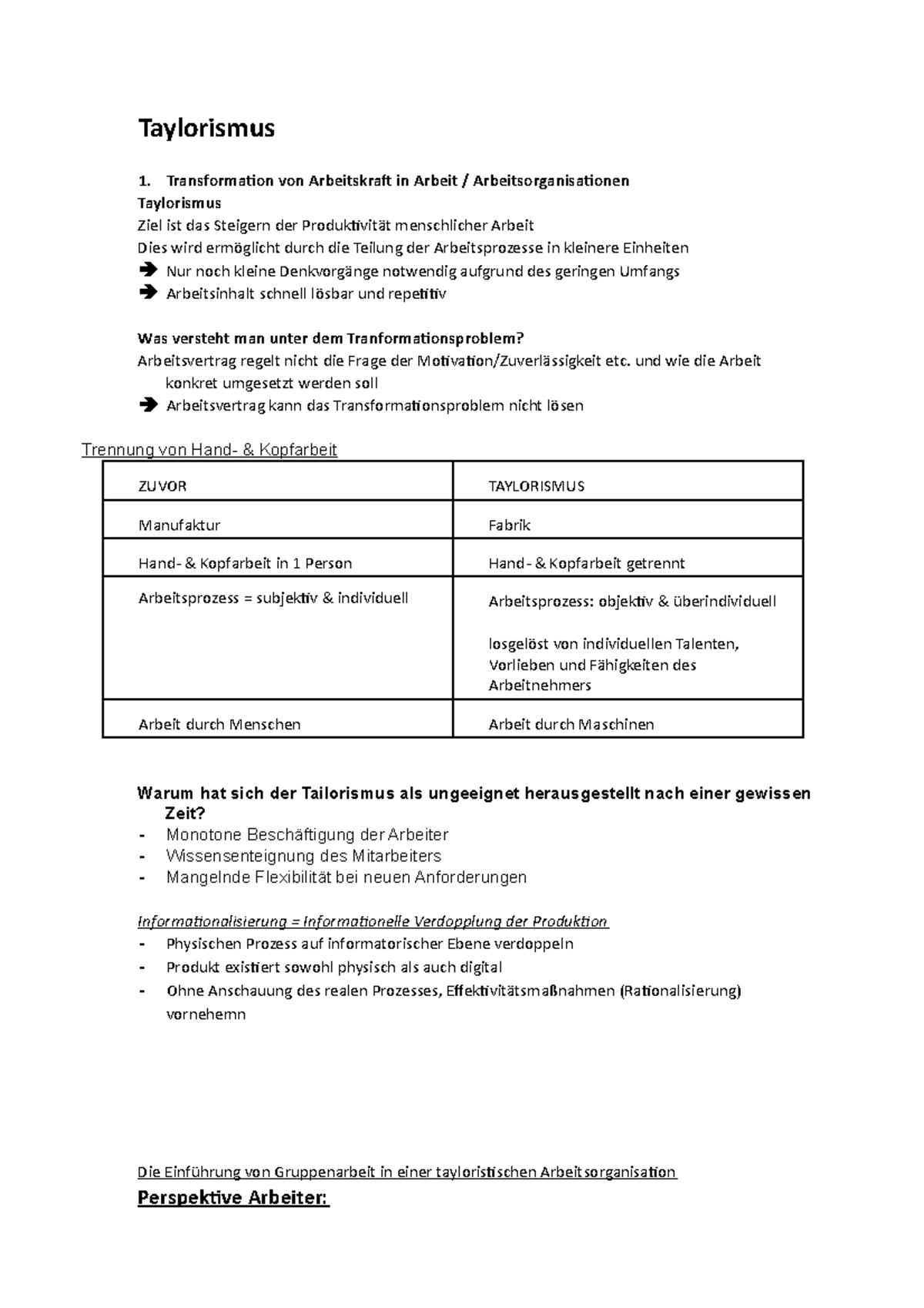 Transformation von Arbeitskraft in Arbeit - Taylorismus Transformation ...