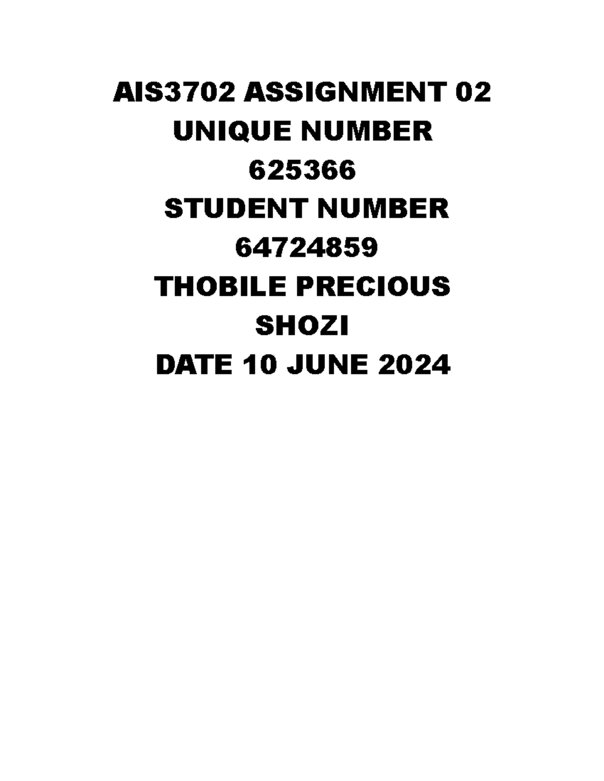 AIS3702 Assignment 02 - AIS3702 ASSIGNMENT 02 UNIQUE NUMBER 625366 ...