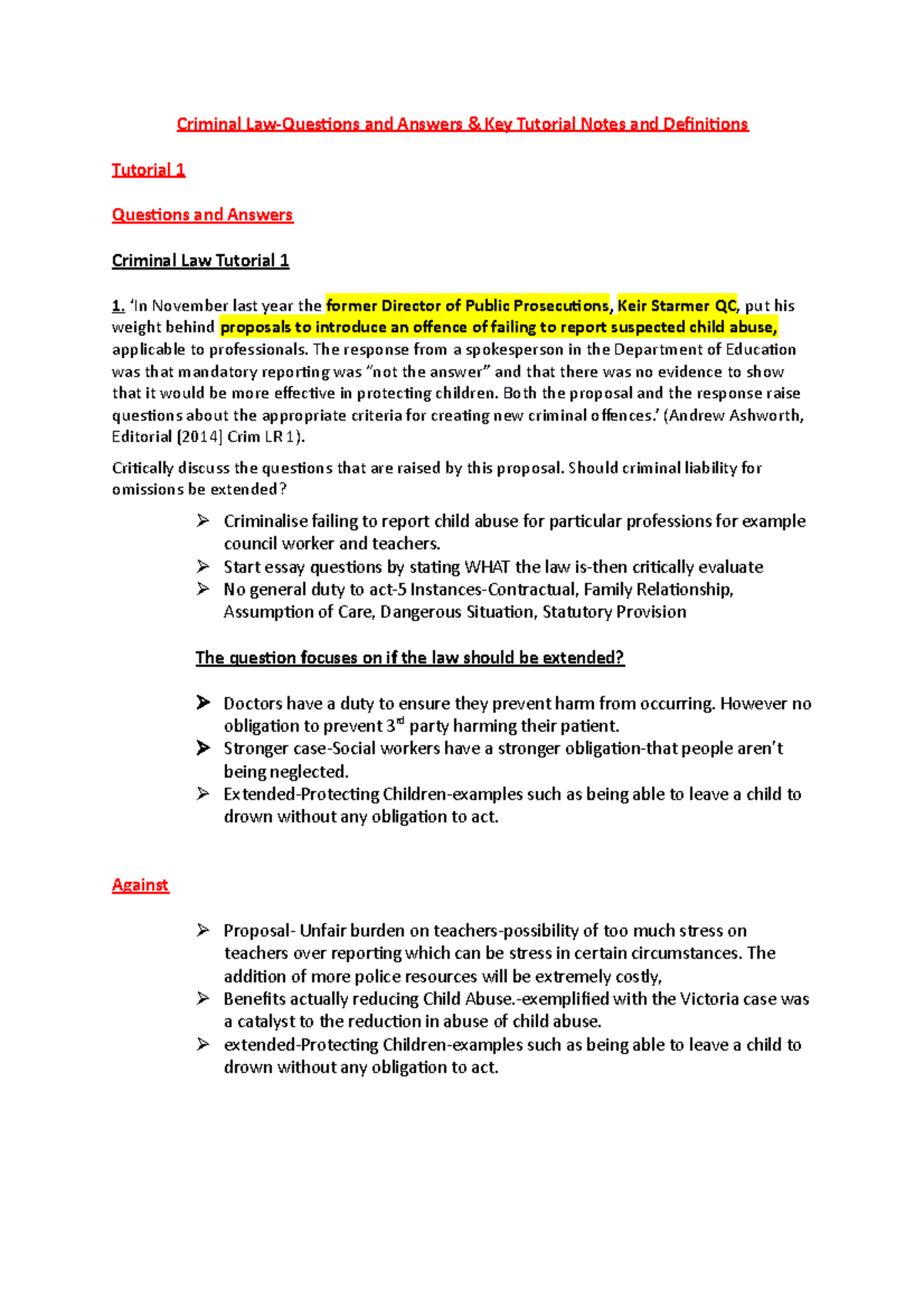 Criminal Law-Key Tutorial Notes and Definitions - Criminal Law ...