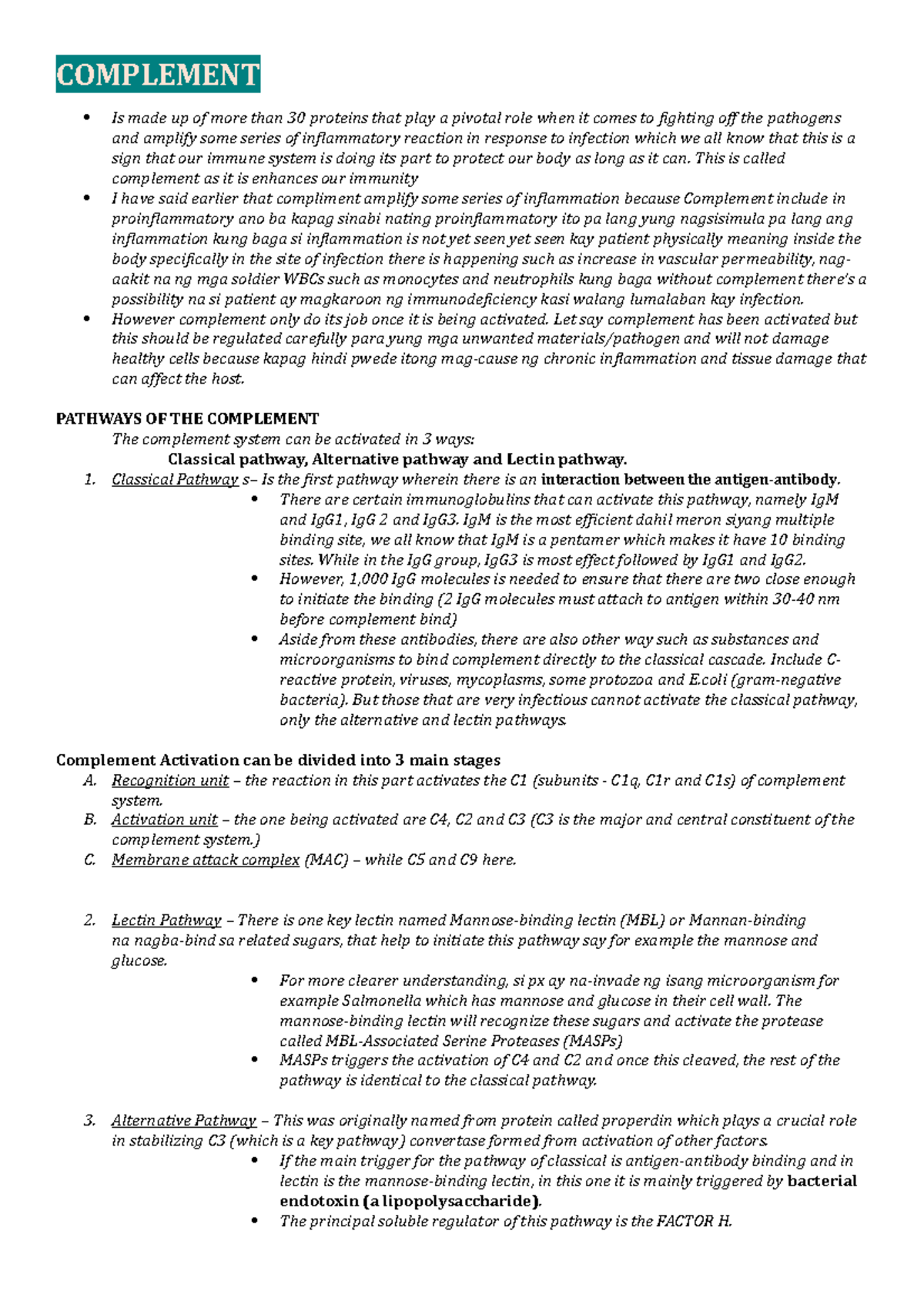ALL About Complement - Useful - COMPLEMENT Is made up of more than 30 ...