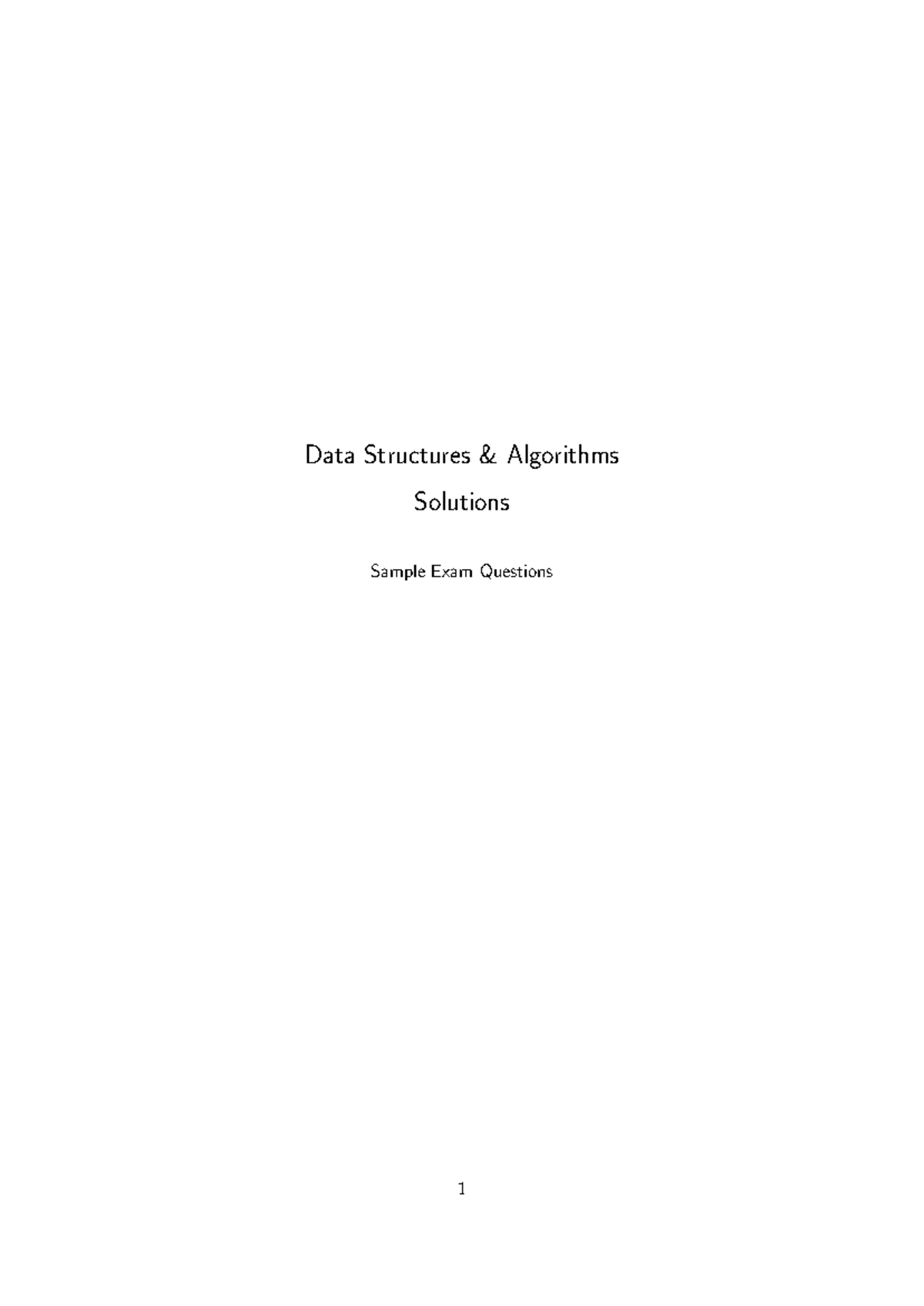 DSA sample exam questions 2 solutions - Data Structures & Algorithms Solutions Sample Exam - Studocu
