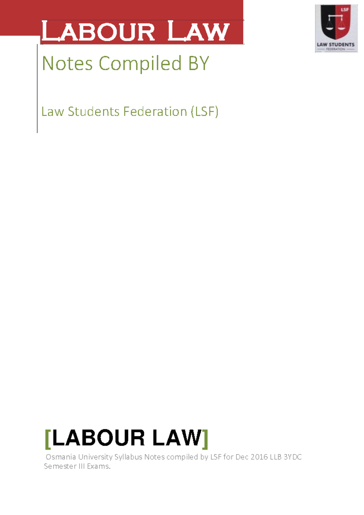 Labour Law-I - Simple to understand - Labour Law Notes Compiled BY Law ...