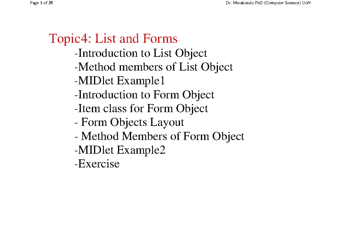 Topic 4 Slide Notes - Topic4: List and Forms -Introduction to List ...
