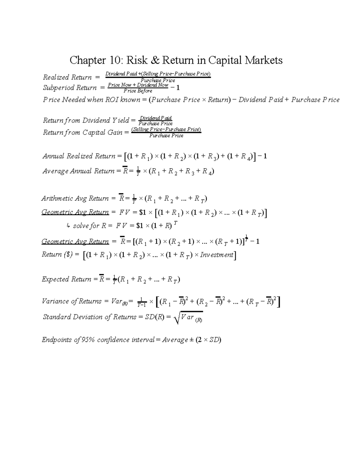 Risk Return in Capital Markets and Systematic Risk - Studocu