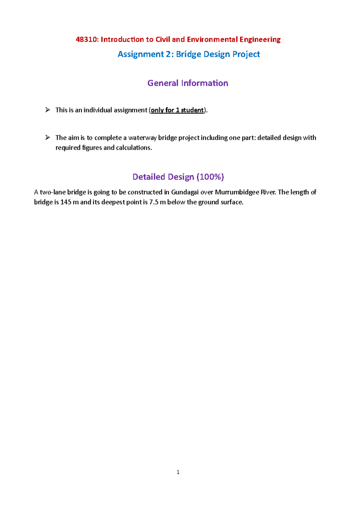 48310 - Bridge Design Project - 2023a Individual - 1 person - 48310 ...