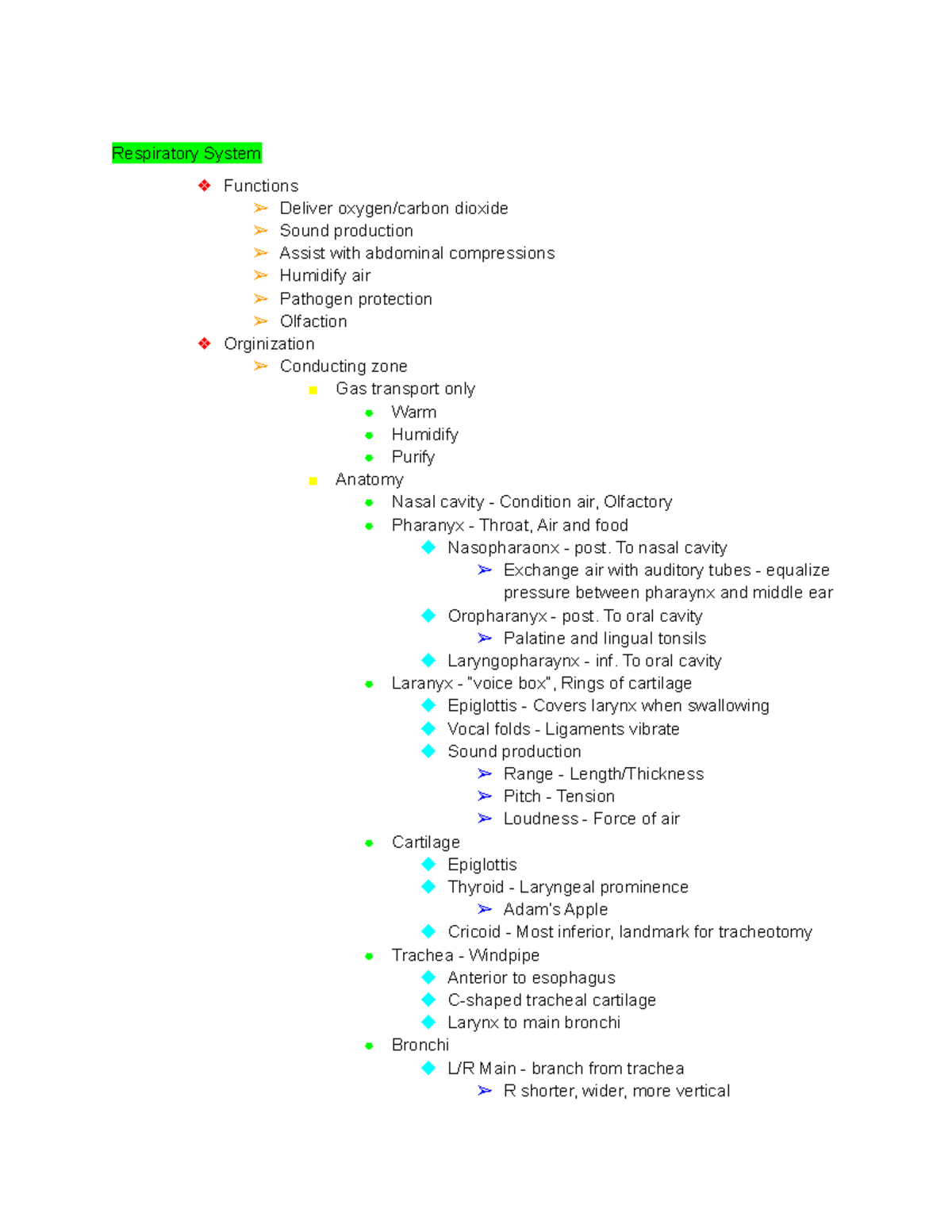 Respiratory System - Respiratory System Functions Deliver oxygen/carbon ...
