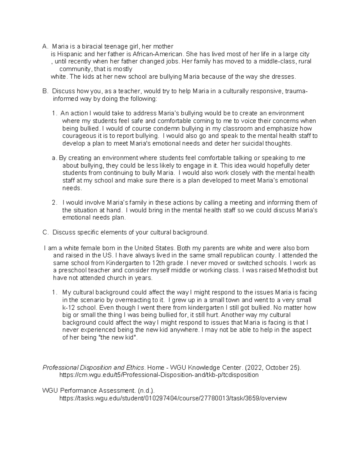 DFM3 Task 2 - ............ - A. Maria is a biracial teenage girl, her ...