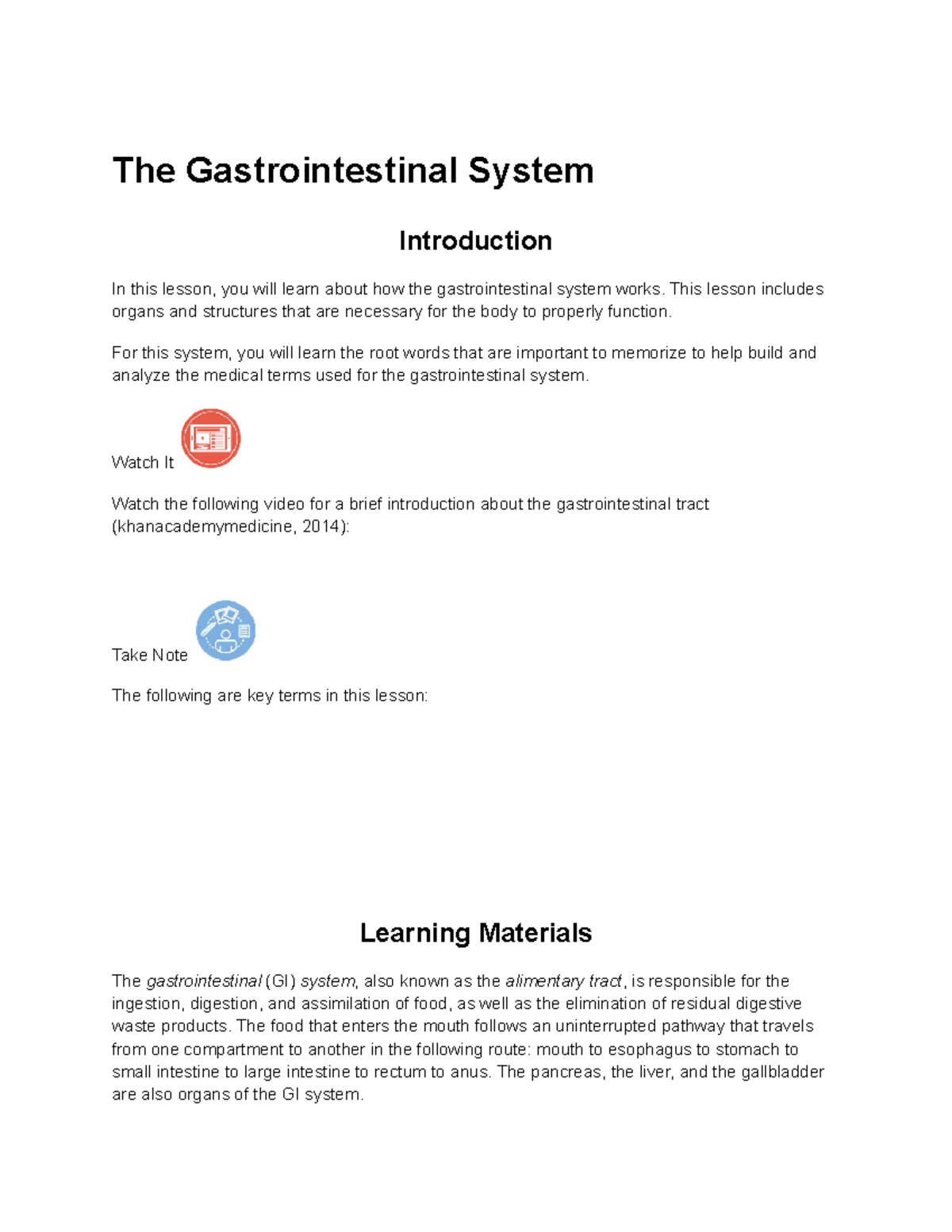 The Gastrointestinal System - The Gastrointestinal System Introduction ...