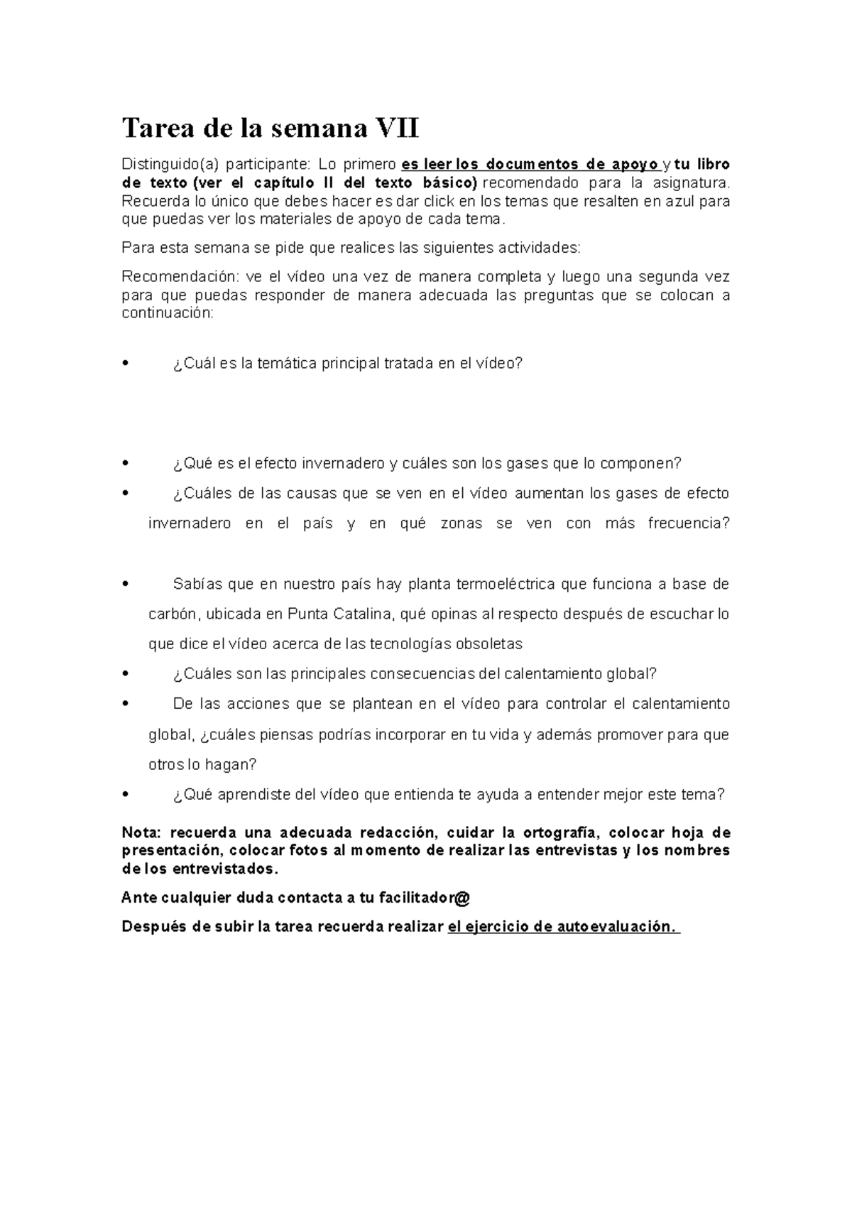 Tarea de la semana VII - Tarea de la semana VII Distinguido(a ...