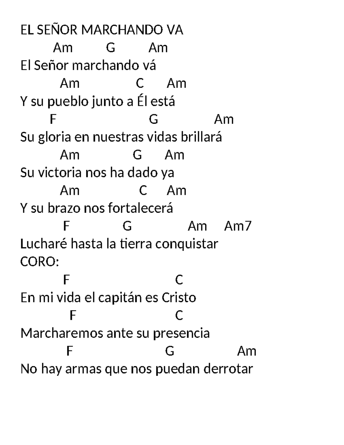 Alabanzas Confiad yo estoy contigo - EL SEÑOR MARCHANDO VA Am G Am El ...
