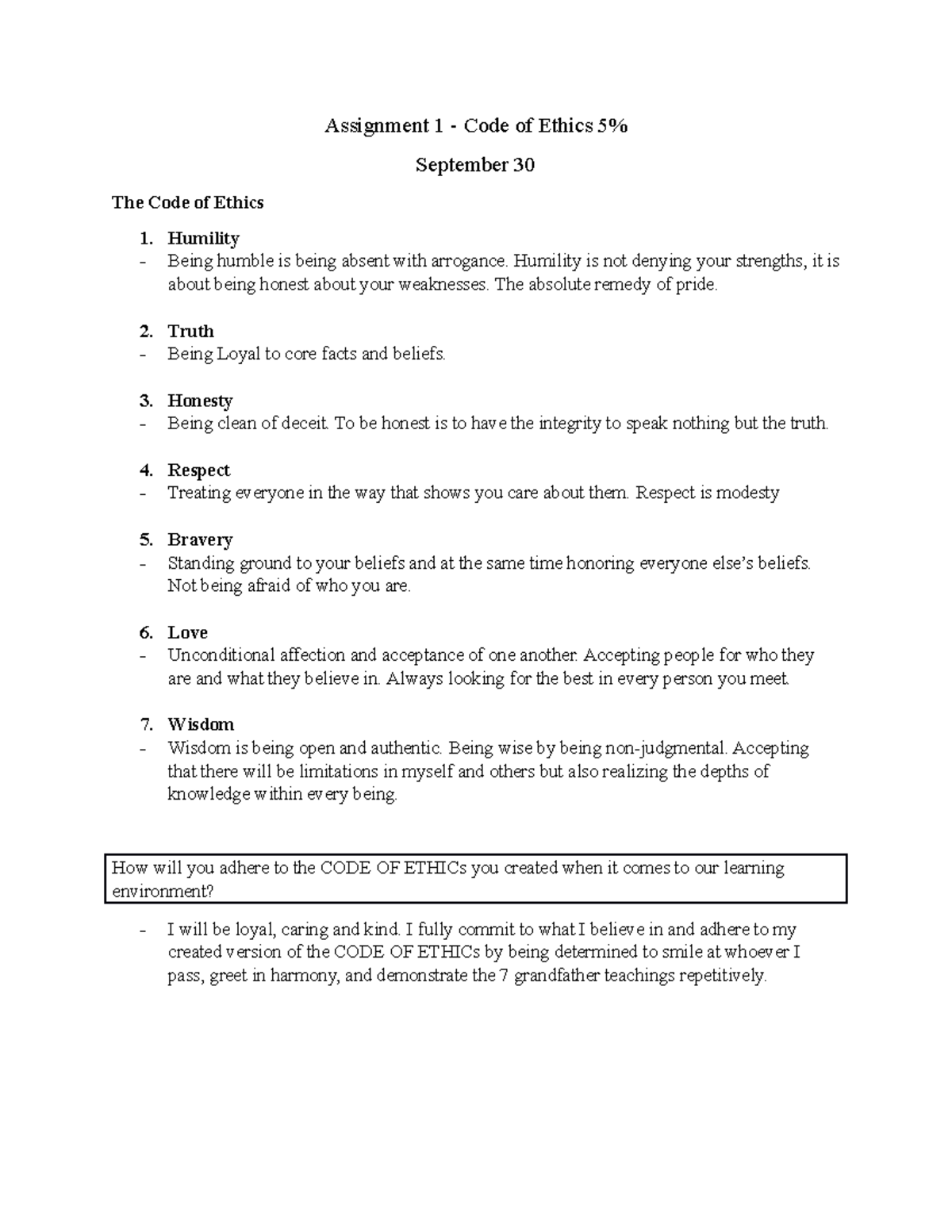 Assignment 1 Code of Ethics Fall 22 Friday - Assignment 1 - Code of Ethics 5% September 30 The ...