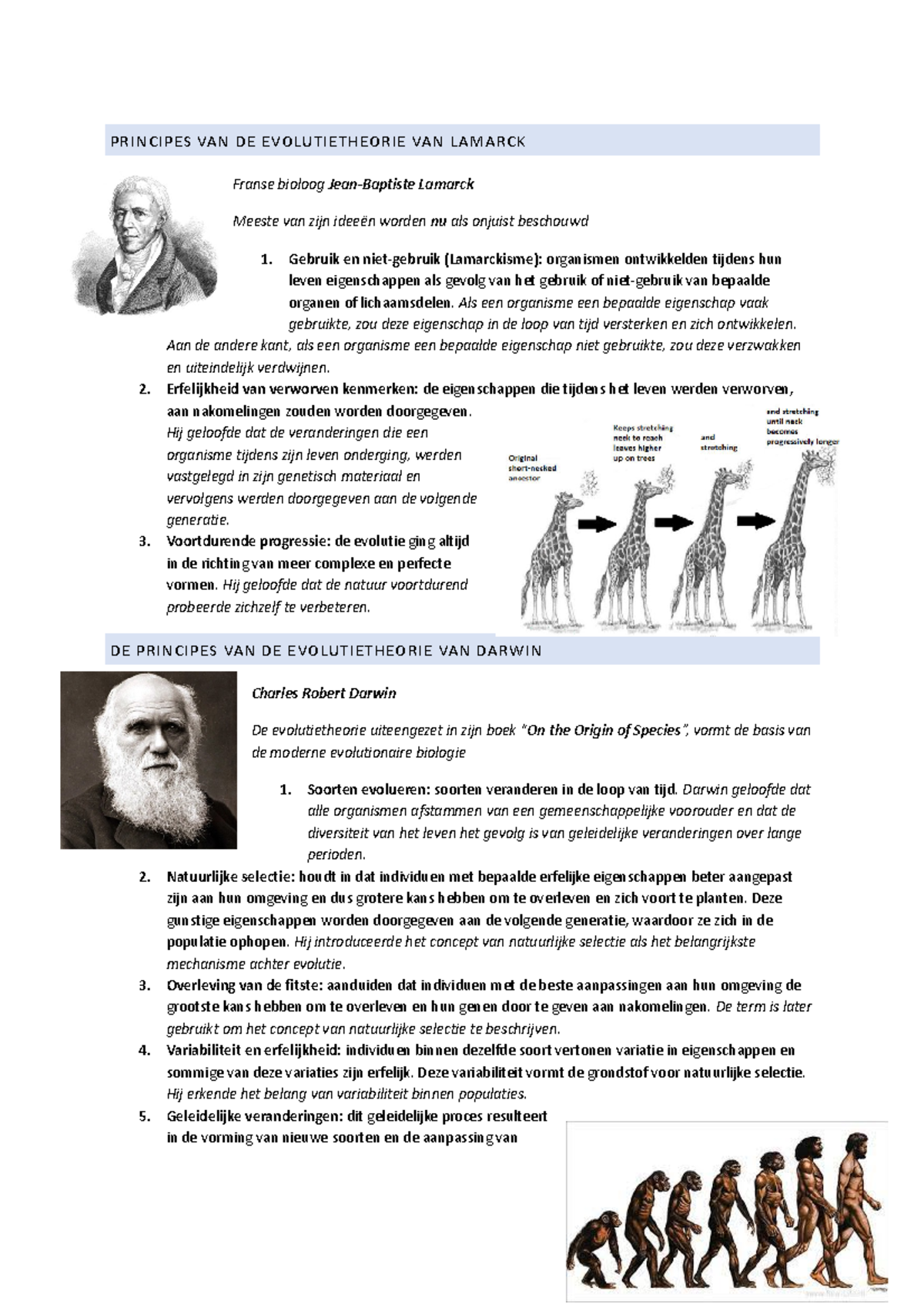 Lamarck en darwin - PRINCIPES VAN DE EVOLUTIETHEORIE VAN LAMARCK Franse ...