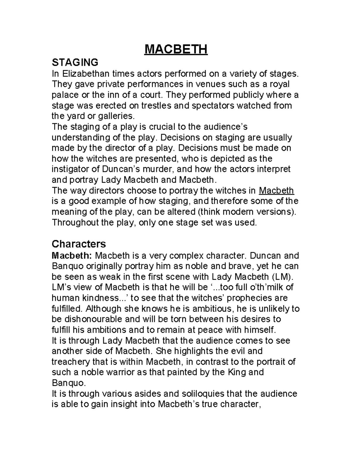 Courses english std 2002 English Standard N BD-WShakespeare-Macbeth Sarah - MACBETH STAGING In ...