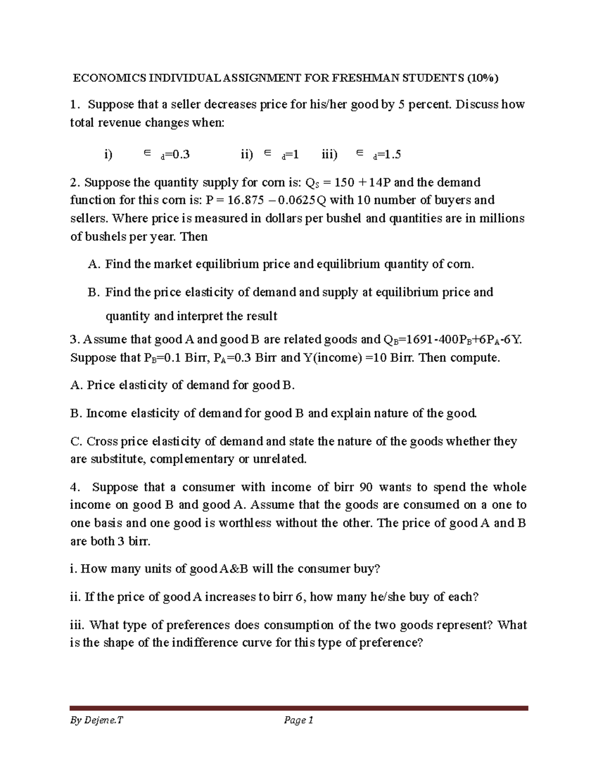 Introduction TO Economics Assignment 1&2 - ECONOMICS INDIVIDUAL ...