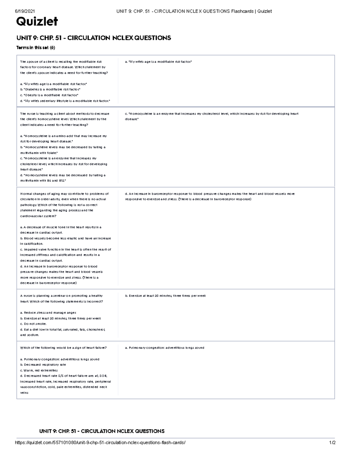 Circulation - ooooo - 6/19/2021 UNIT 9: CHP. 51 - CIRCULATION NCLEX ...