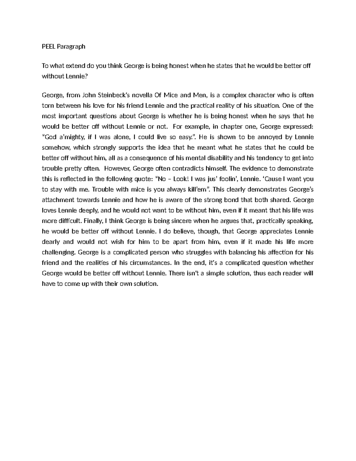 PEEL Paragraph - Lorena A. IB1A - PEEL Paragraph To what extend do you ...