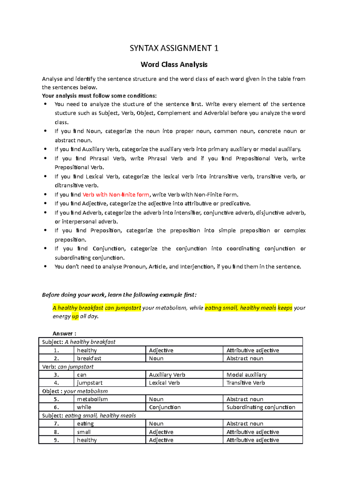 Ken Utari 041119038 3B Tugas Sintaksis I - SYNTAX ASSIGNMENT 1 Word Class Analysis Analyse and ...