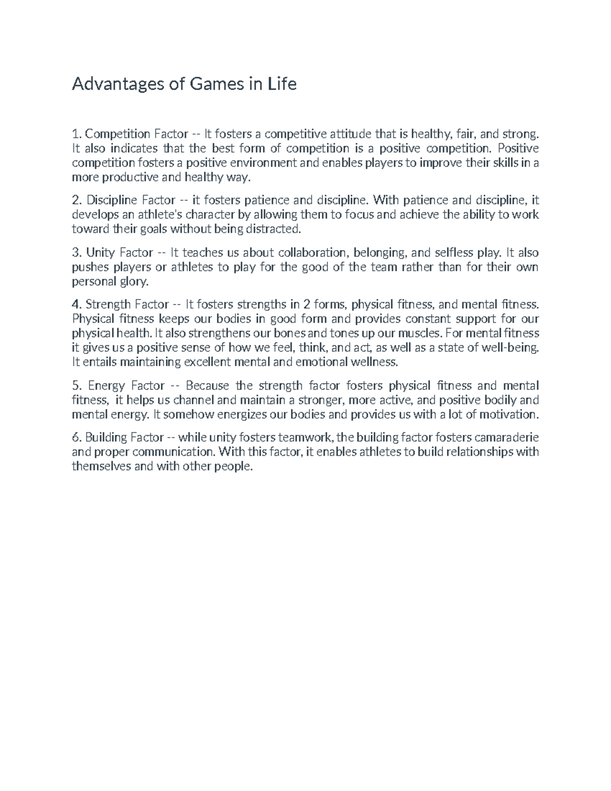 Advantages of Games in Life - Competition Factor - It fosters a ...