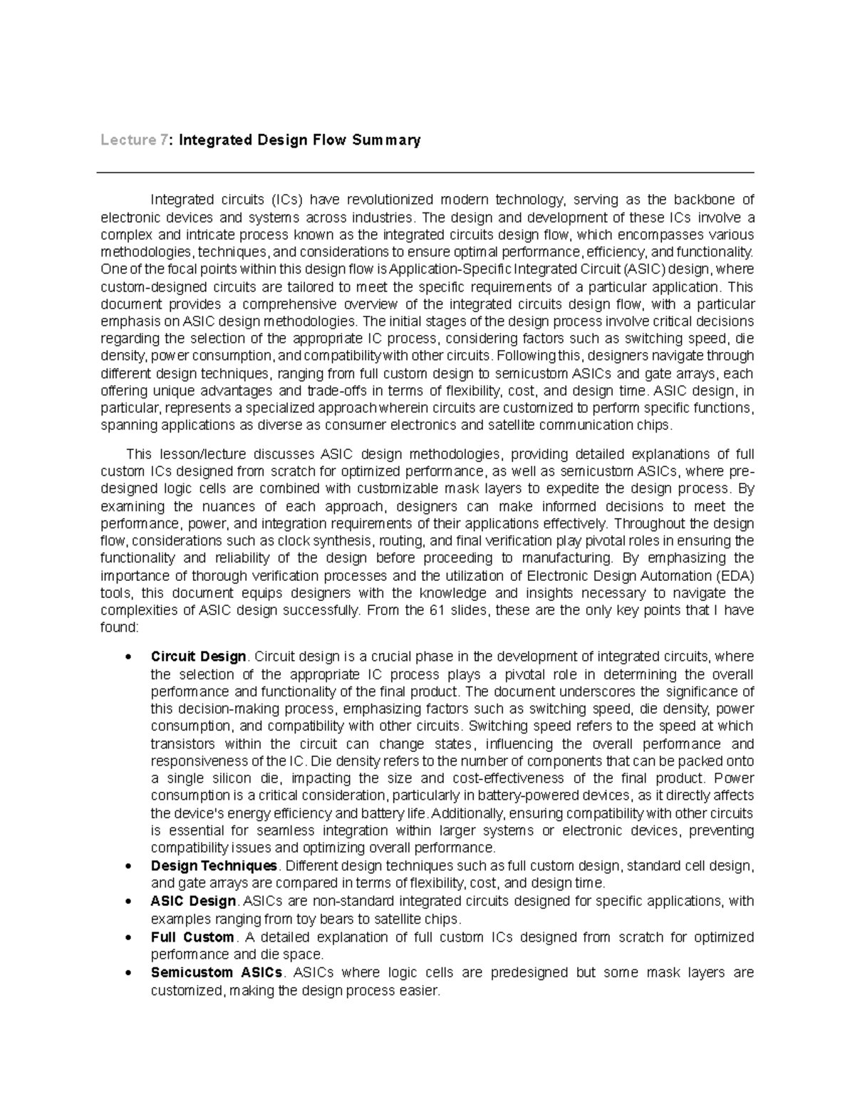Integrated Design Flow Summary - Lecture 7: Integrated Design Flow ...