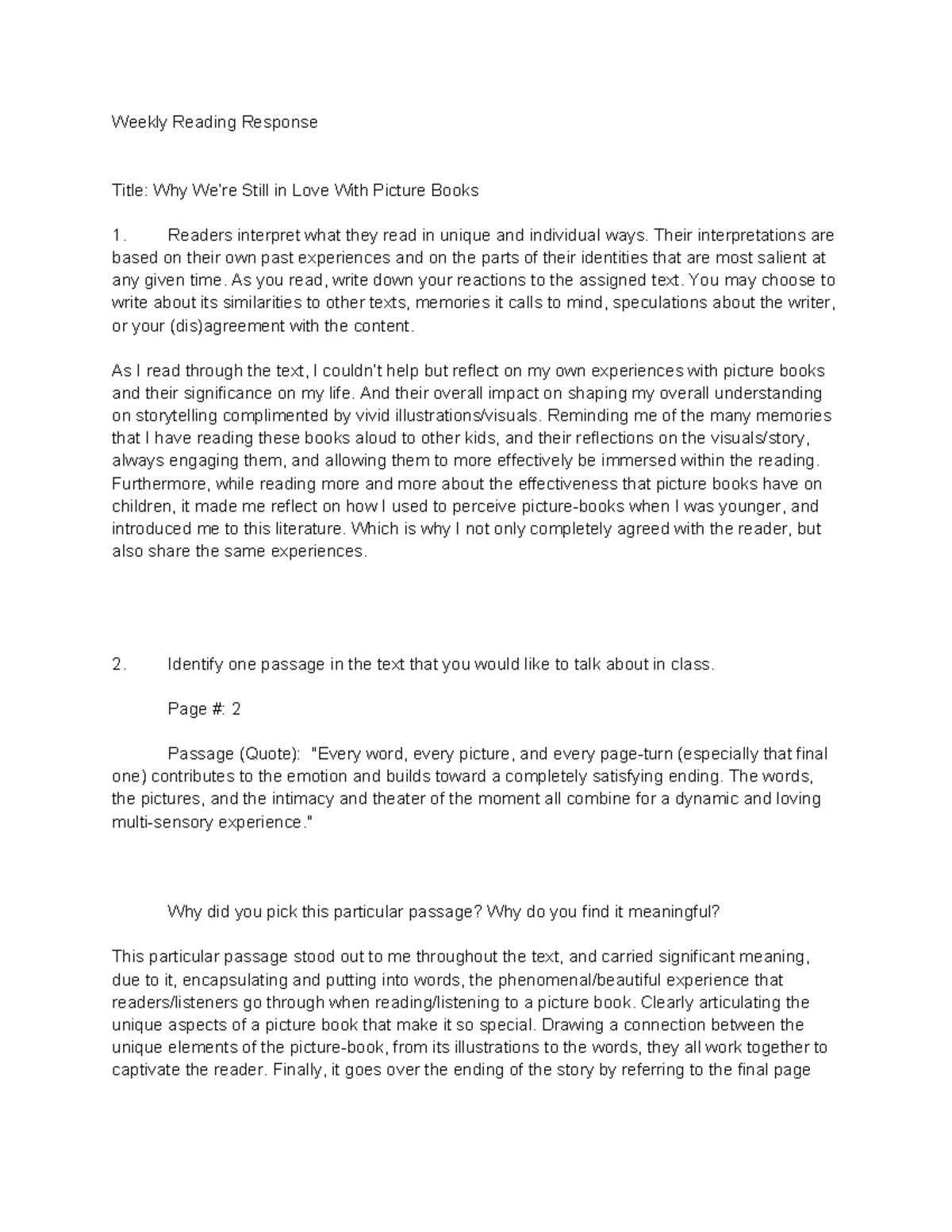 January 31 - Weekly Reading Response Title: Why We’re Still in Love ...