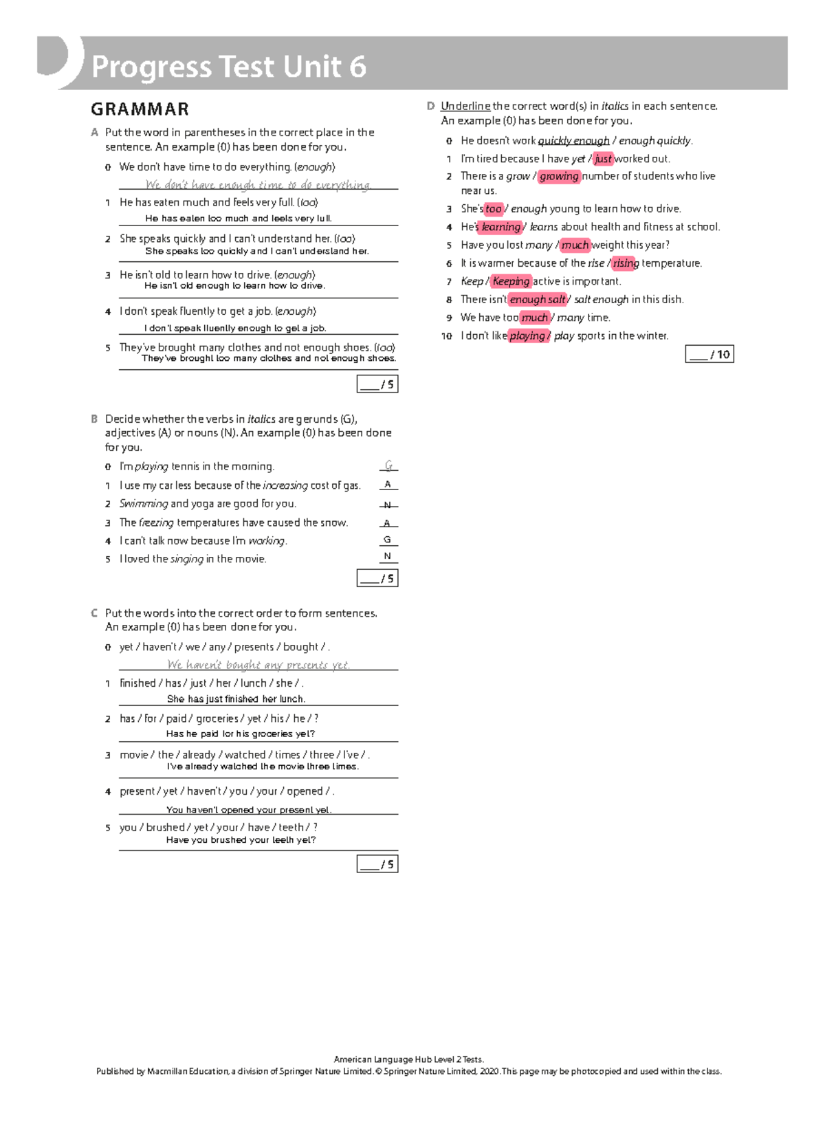 Gama Carla Unit 6 - Unit 6 - American Language Hub Level 2 Tests ...
