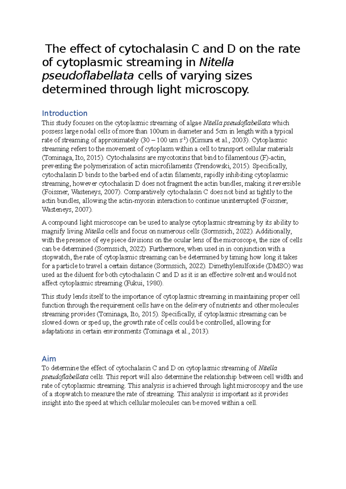 Lab 3 Practical Report - The effect of cytochalasin C and D on the rate ...