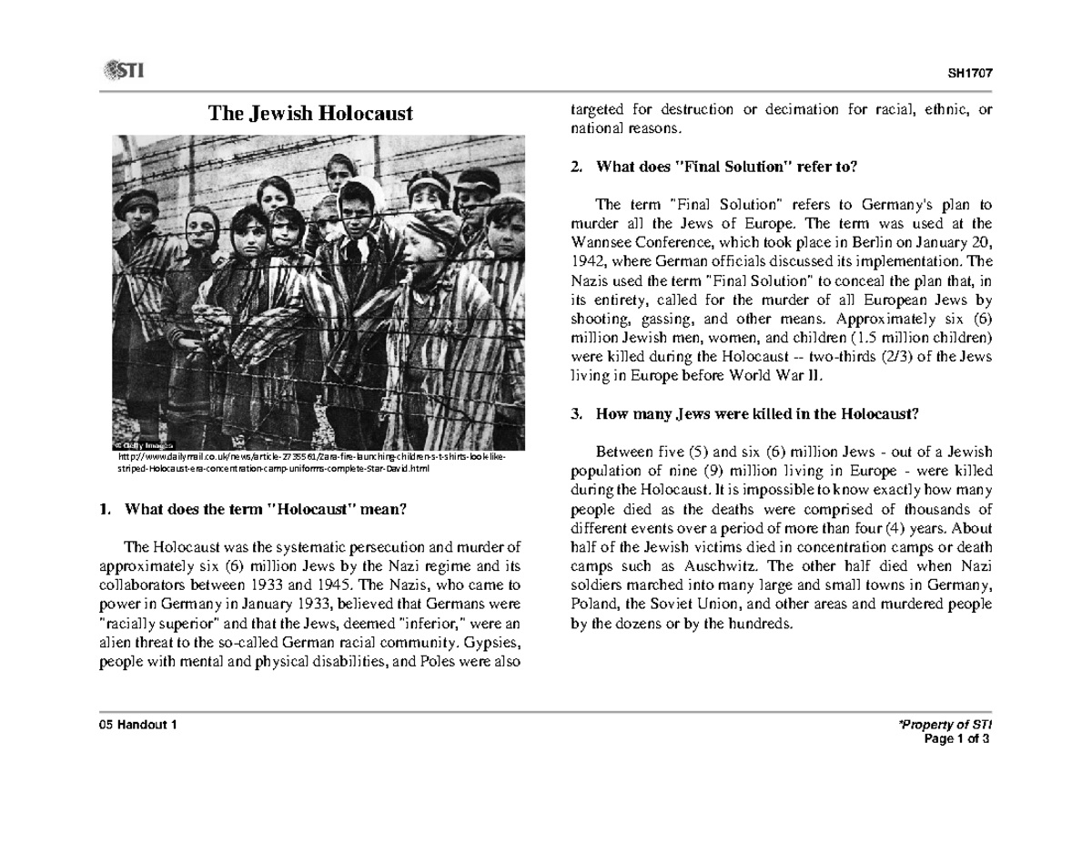 The Jewish Holocaust - Introduction to World Religions and Belief ...