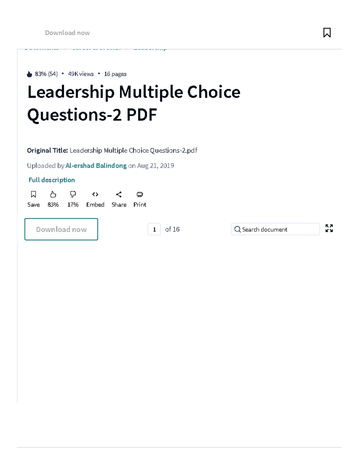 Leadership Multiple Choice Questions-2 PDF PDF Self Awareness ...