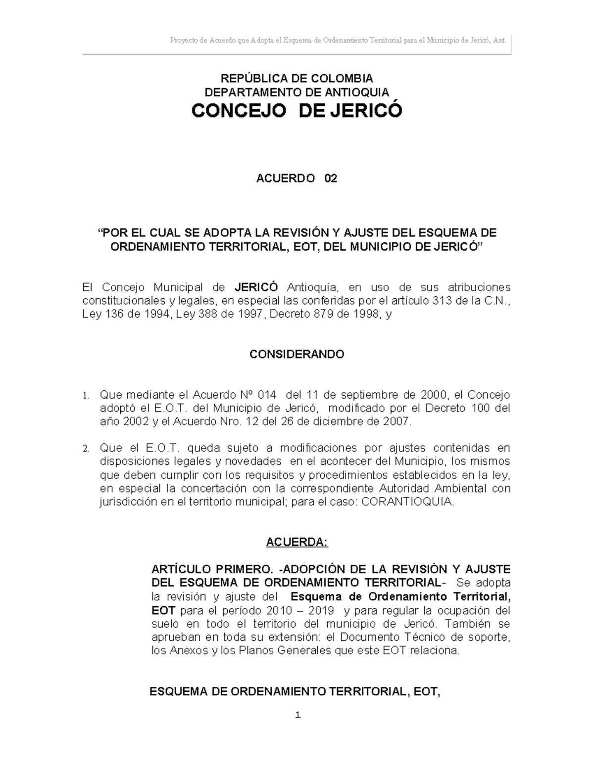 E.O - Nxndnd - REPÚBLICA DE COLOMBIA DEPARTAMENTO DE ANTIOQUIA CONCEJO ...