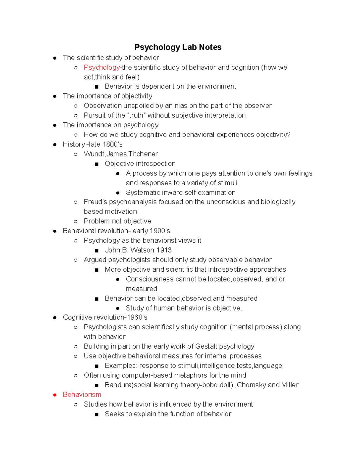 Psychology Lab notes - Carissa Sanders - Psychology Lab Notes The ...