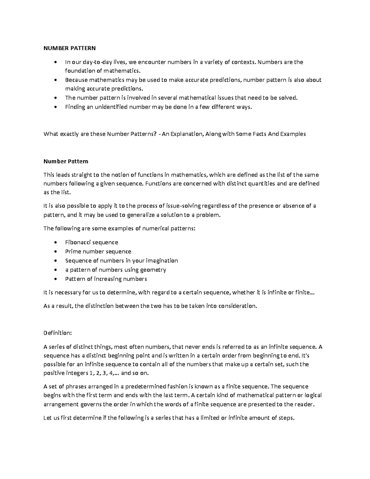 Number Pattern - NUMBER PATTERN In our day-to-day lives, we encounter ...