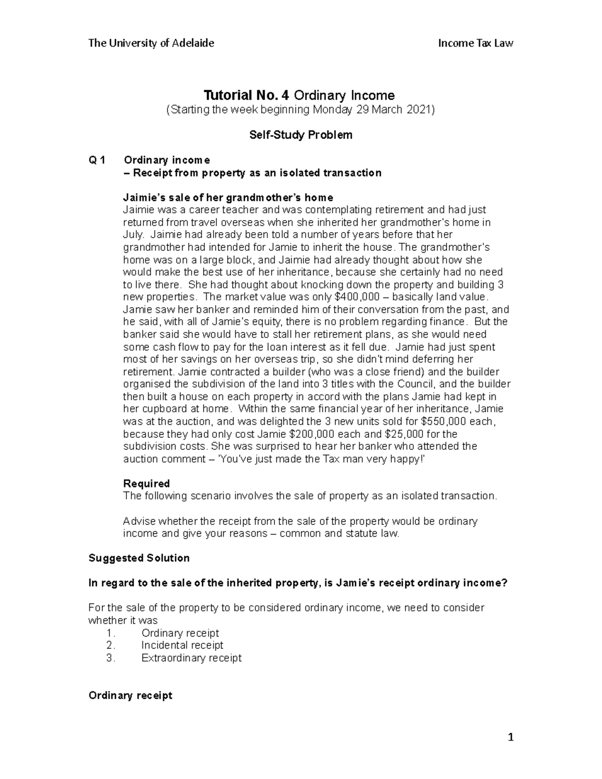 Tutorial No. 4 Ordinary Income Self-Study Problem - The University of ...