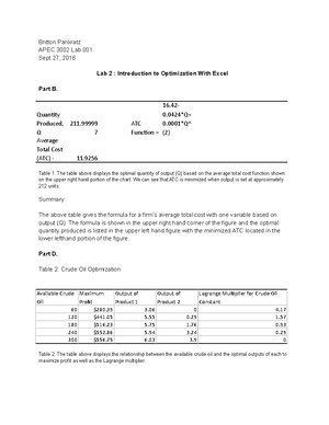 Apec 3002 lab 8 assignment - Microsoft Excel 16 Answer Report Worksheet ...