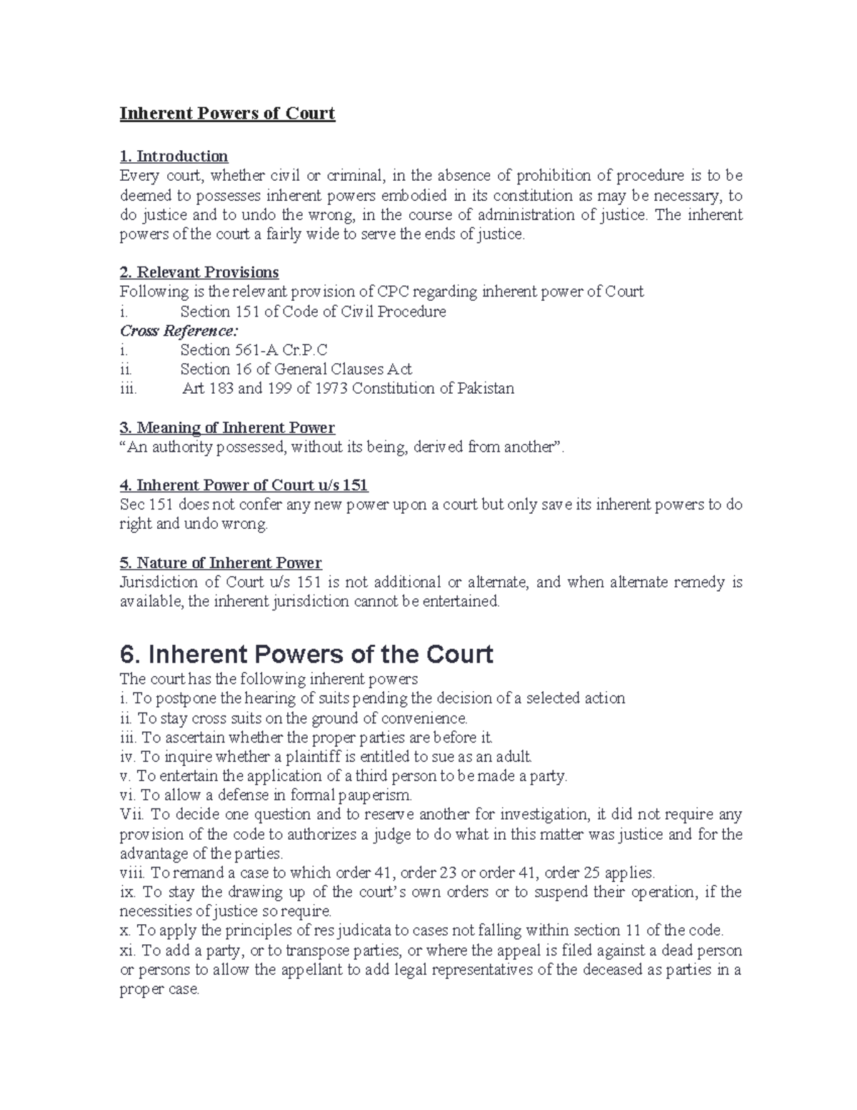 Inherent Powers of Court - Inherent Powers of Court Introduction Every ...