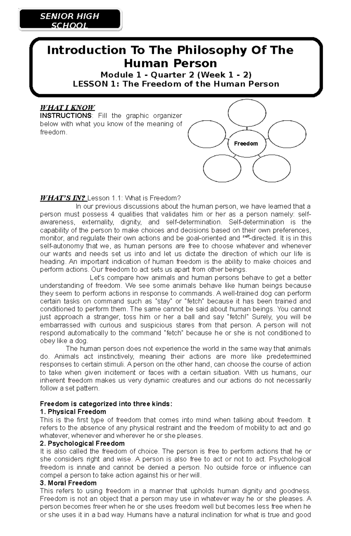 Philosophyq 2 Module WEEK1 2 - SENIOR HIGH SCHOOL WHAT I KNOW ...