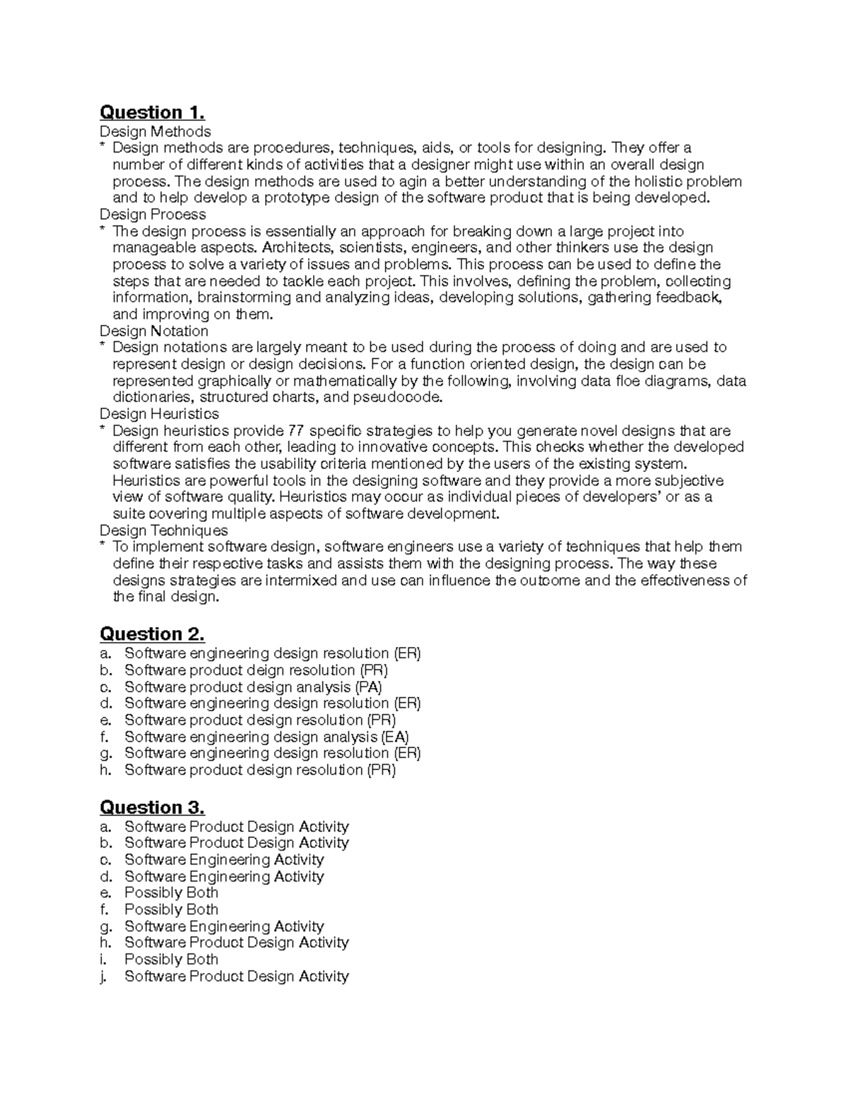 Design Methods and Resolution - Question 1. Design Methods Design ...