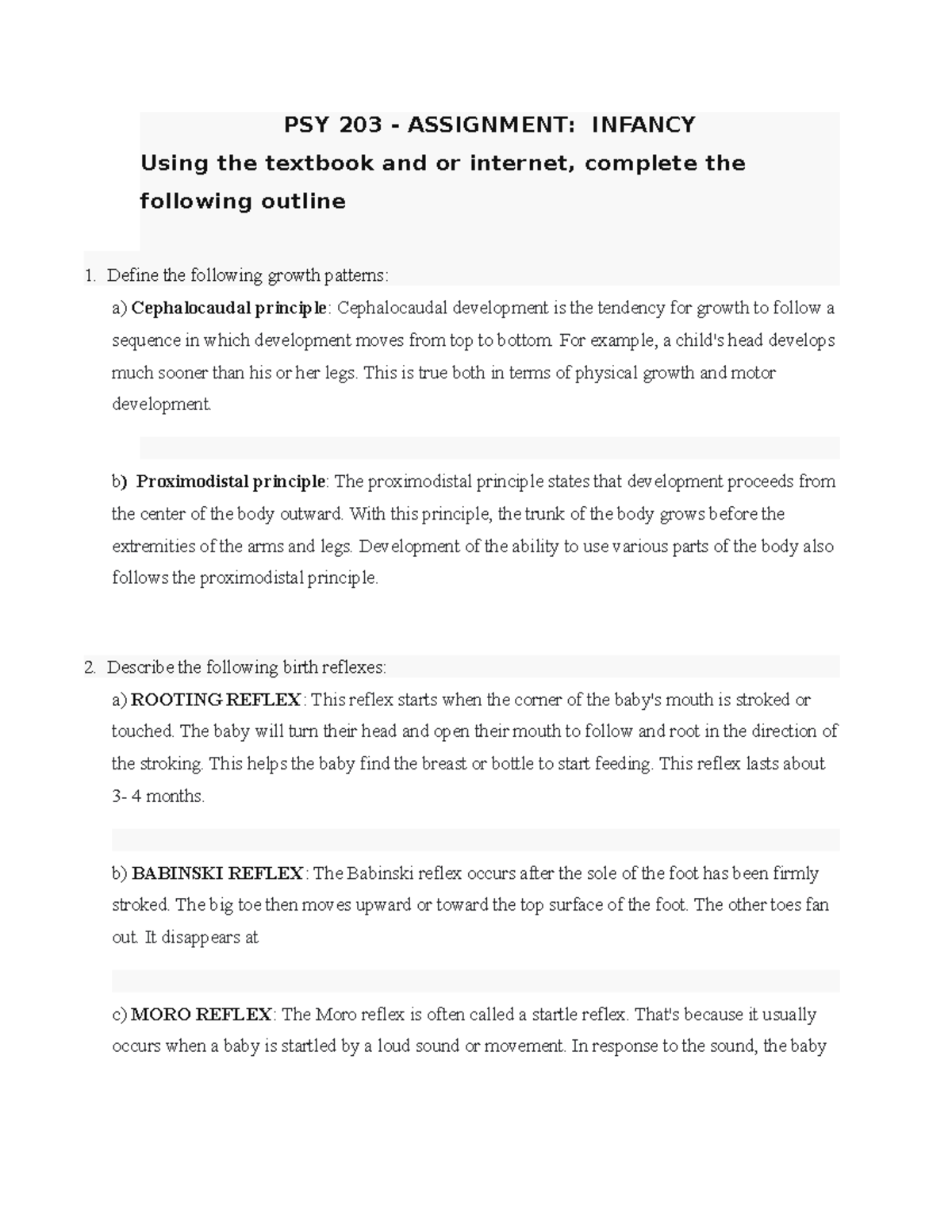 HGD Infancy - Assignments - Sprng 2021 - PSY 203 - ASSIGNMENT: INFANCY Using the textbook and or ...