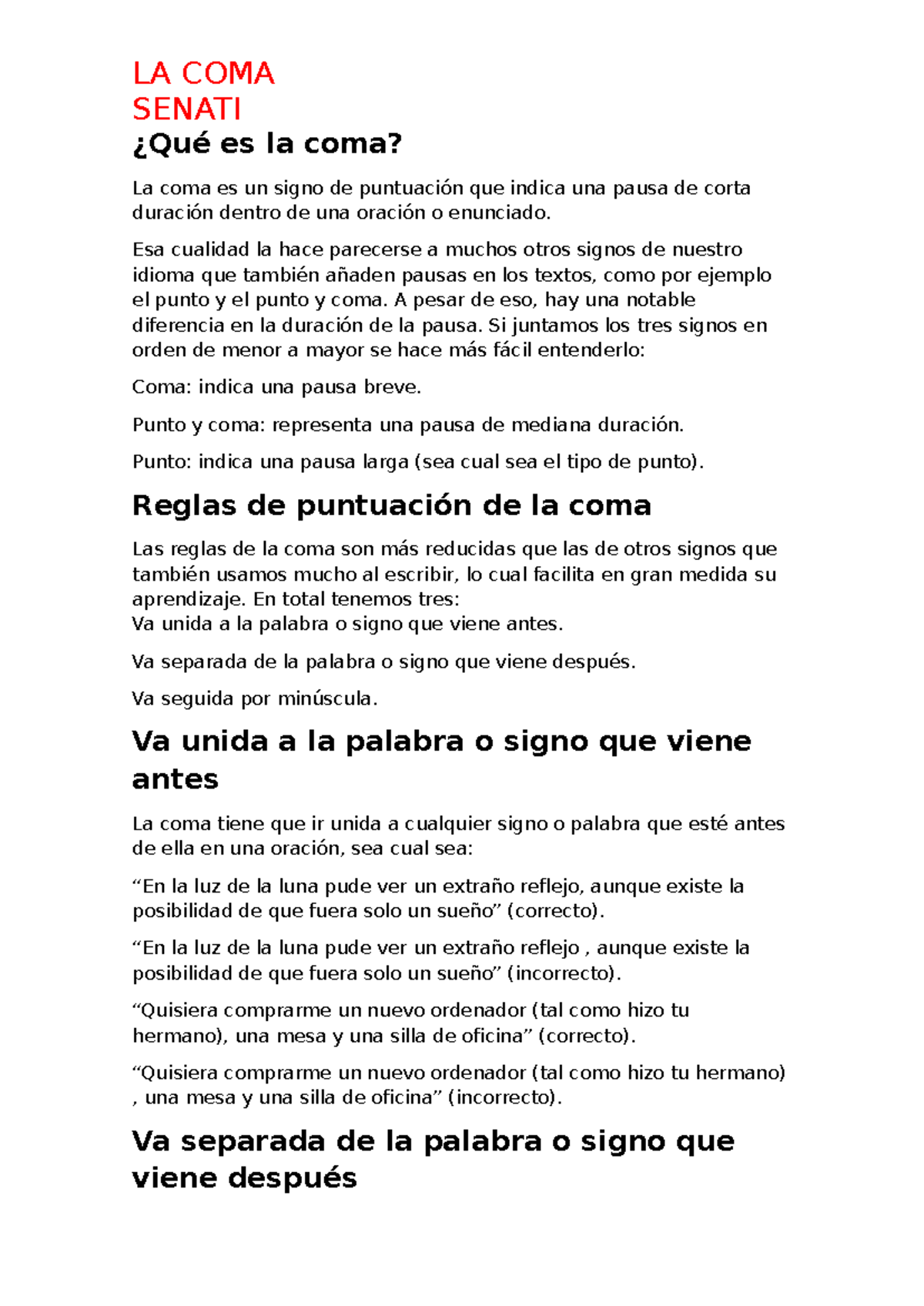 Qué es la coma - SENATI ¿Qué es la coma? La coma es un signo de ...
