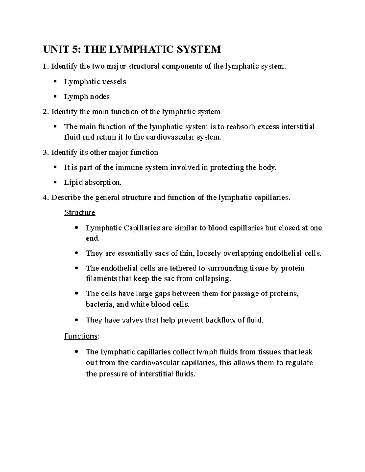 ANAT 1052 UNIT 5 Notes - UNIT 5: THE LYMPHATIC SYSTEM Identify the two ...