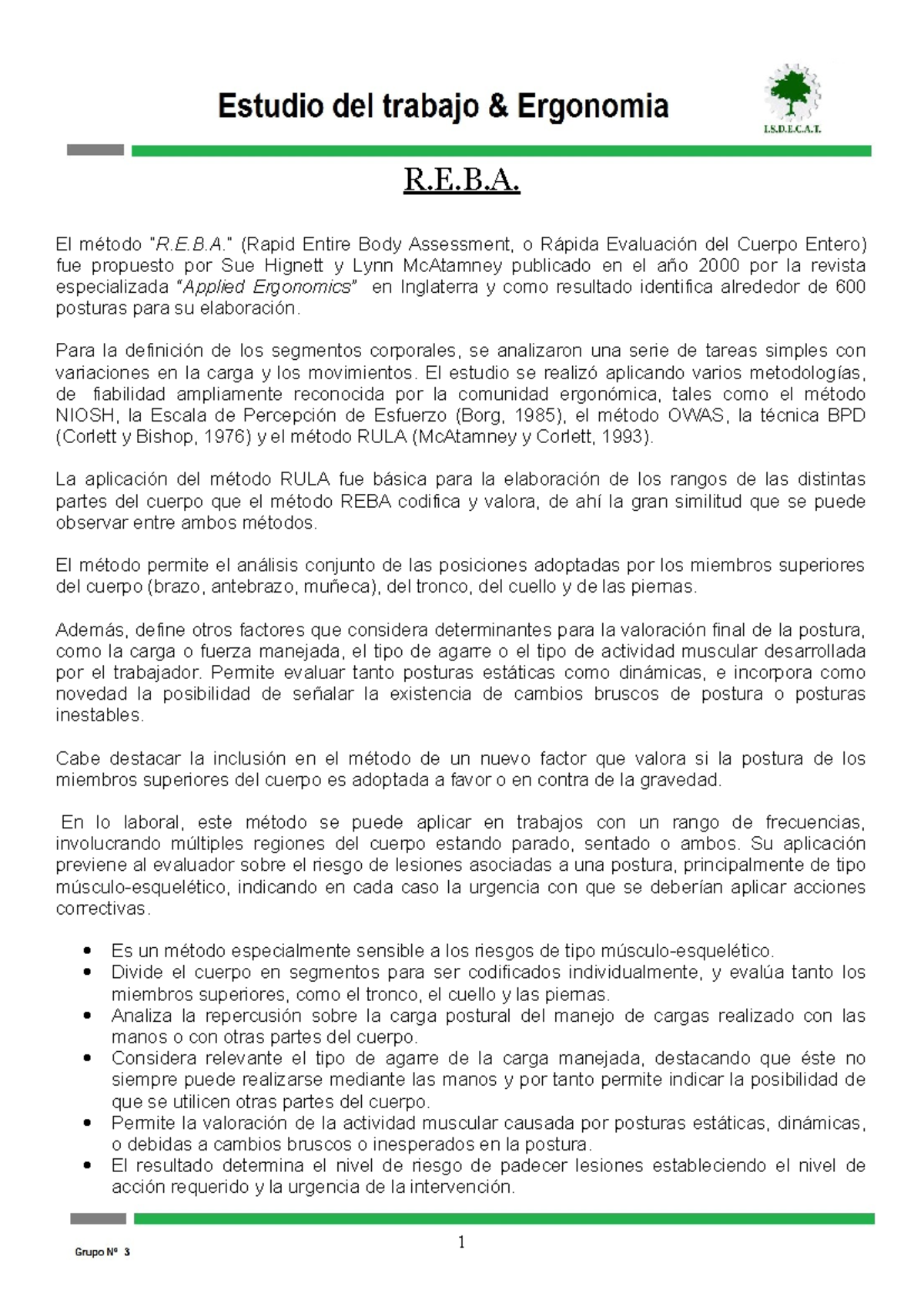 El método REBA - metodo reba - R.E.B. El método “R.E.B.” (Rapid Entire ...