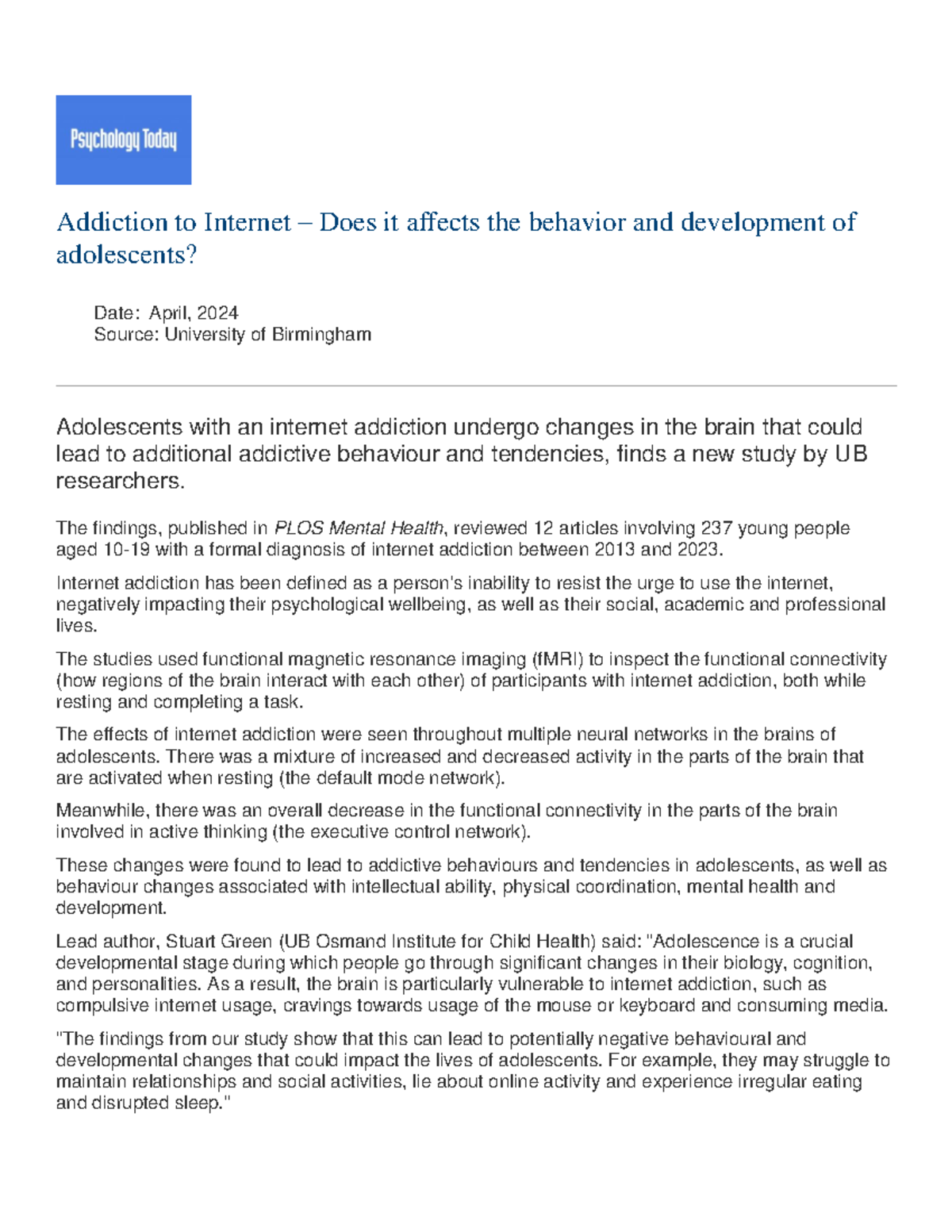 Addiction to Internet - xxxxxx - Addiction to Internet – Does it ...