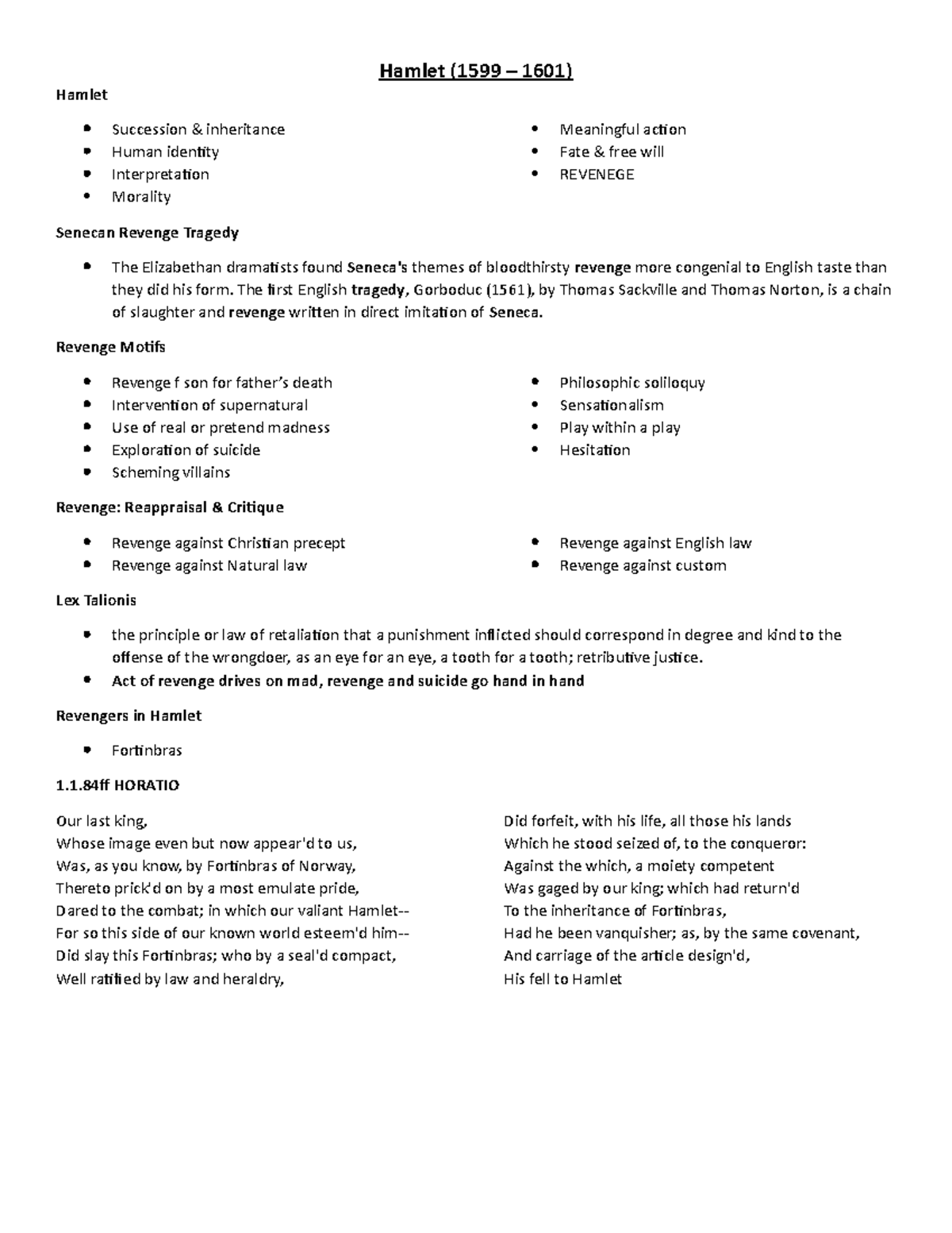 Hamlet - Professor Matchinske 225.002 - Hamlet (1599 – 1601) Hamlet ...