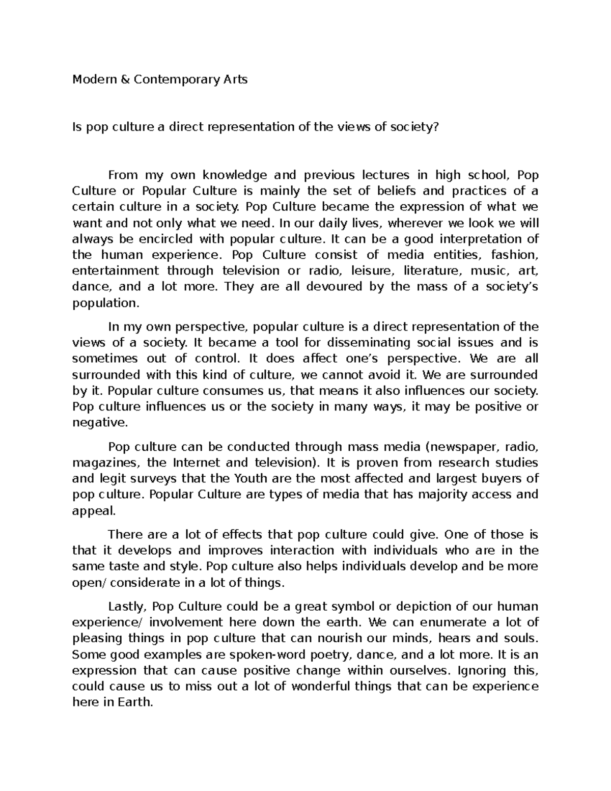 Contemp Arts - Modern & Contemporary Arts Is pop culture a direct ...