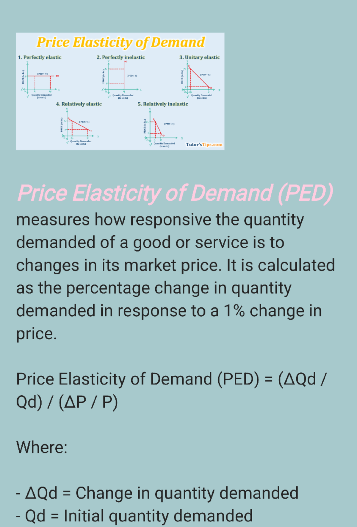 Elasticity - SHORT SUMMARY - Price Elasticity of Demand 1. Perfectly ...