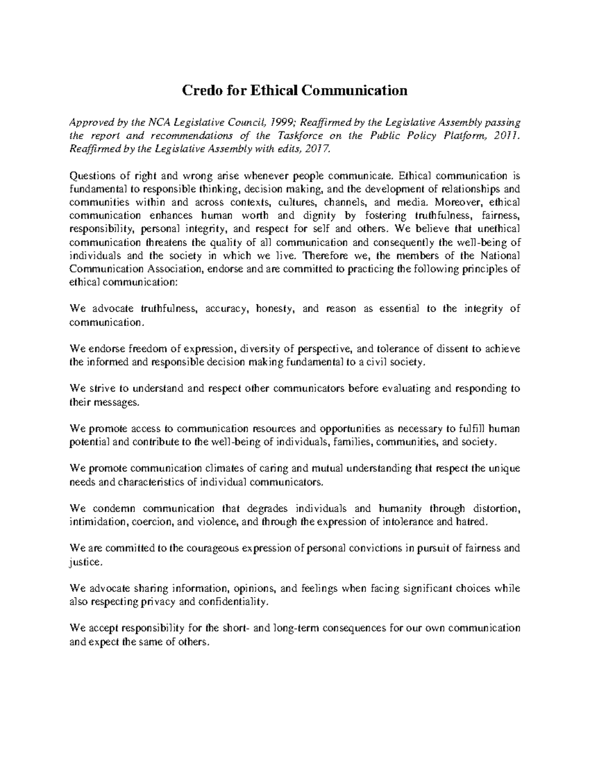 Credo for Ethical Communication 2017 - Credo for Ethical Communication ...