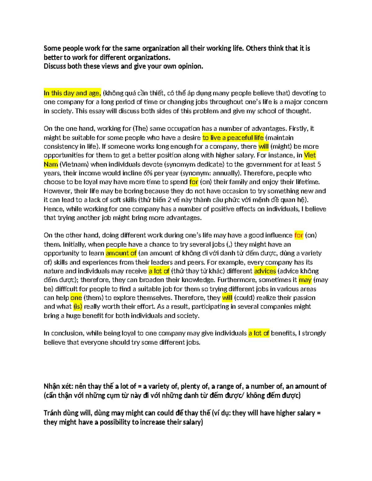 nội dung ôn tập - Some people work for the same organization all their ...