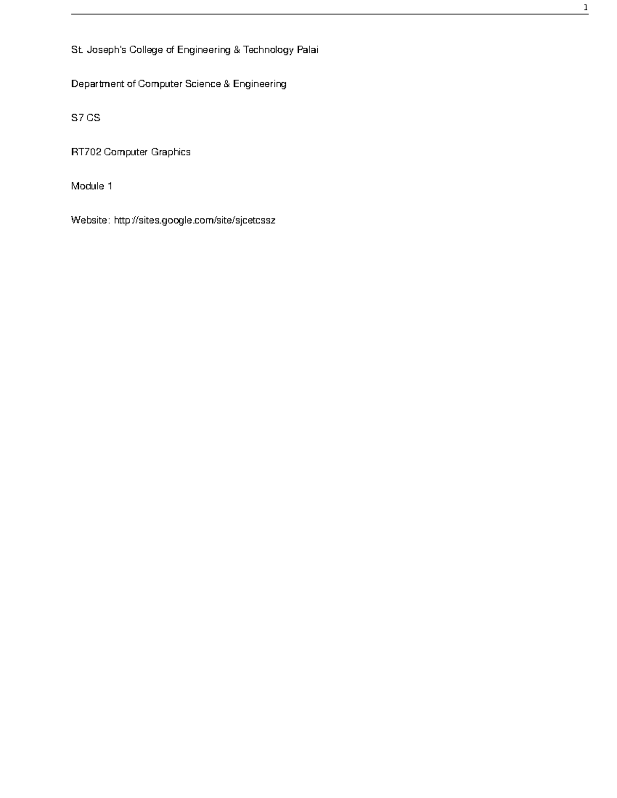 Computer Graphics - Module 1 - 1 St. Joseph’s College of Engineering ...